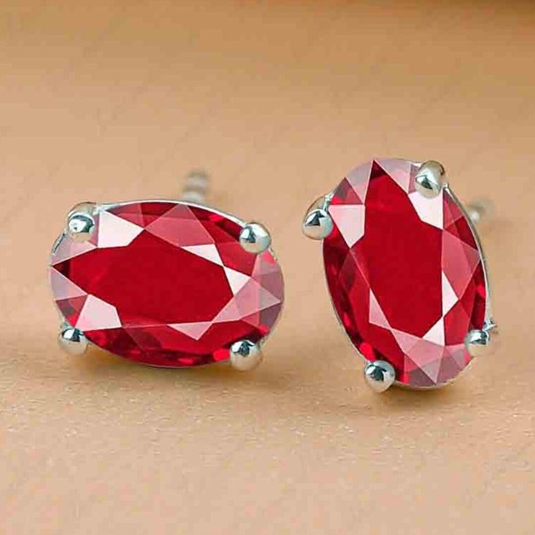 Handmade Ruby Studs Earrings, Beautiful Oval Ruby Studs. Blessing Gift ...