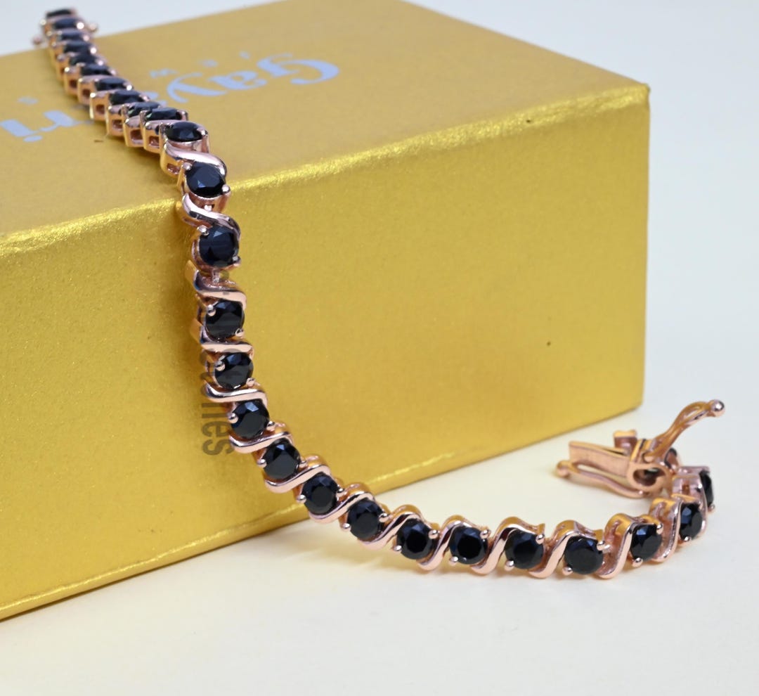 Natural Oval Black Spinal Tennis Bracelet, 925 Sterling Silver Black ...