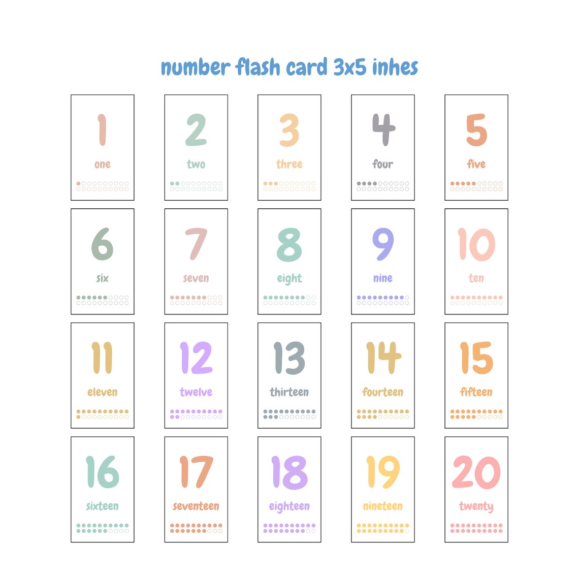 Number 1-20 Flash Cards, 123 Card ,pre-school Cards ,educational ...