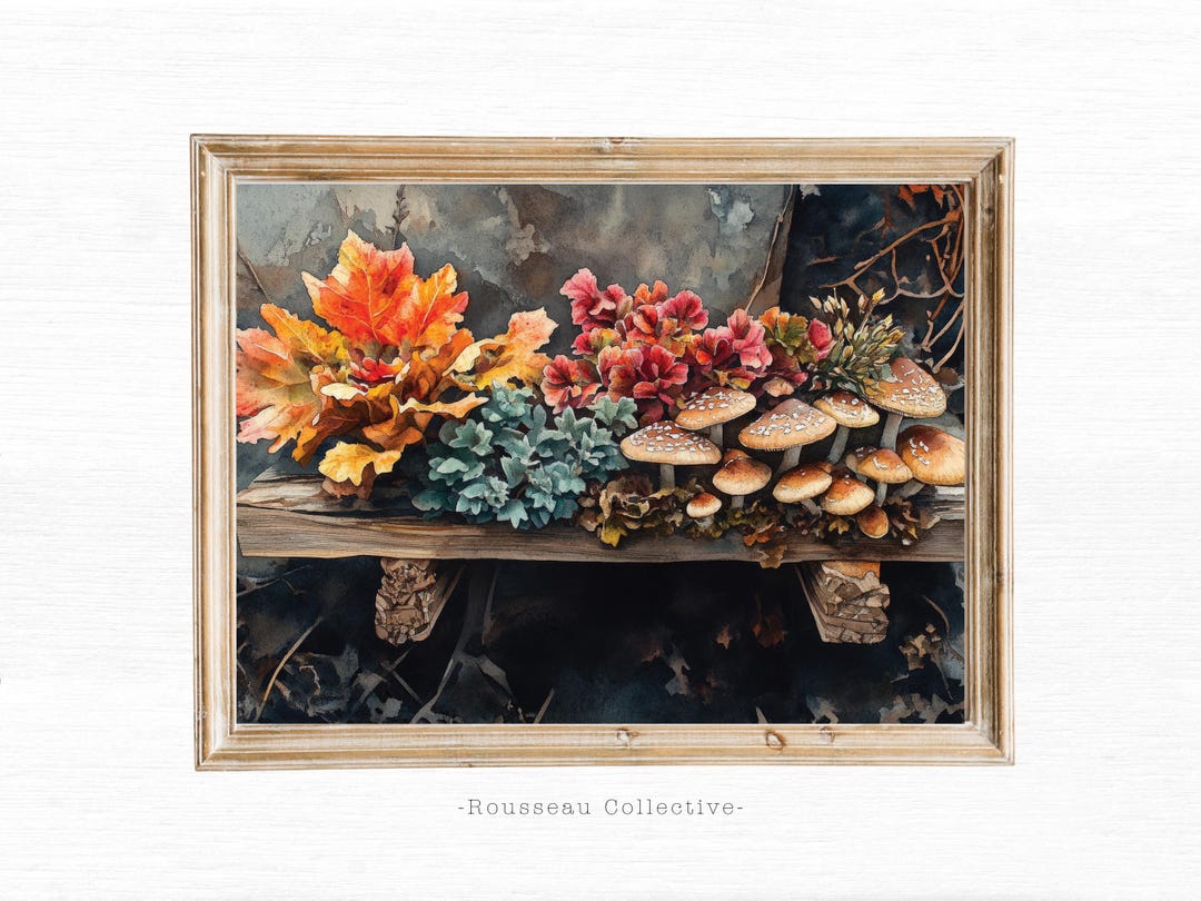 Botanical Still Life With Autumn Leaves, Succulents, and Mushrooms ...