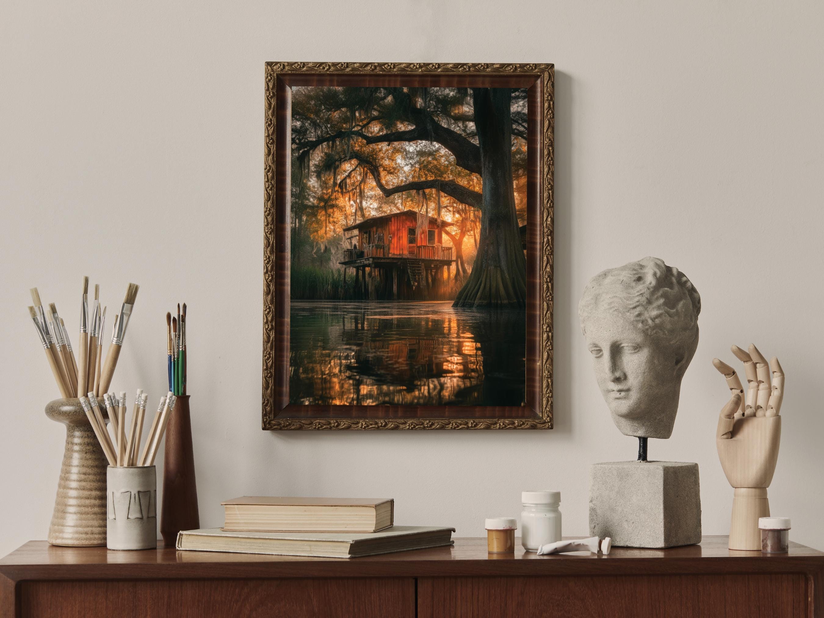 Deep South Bayou Art Print: Moody Treehouse Cabin Dark Academia Wall ...