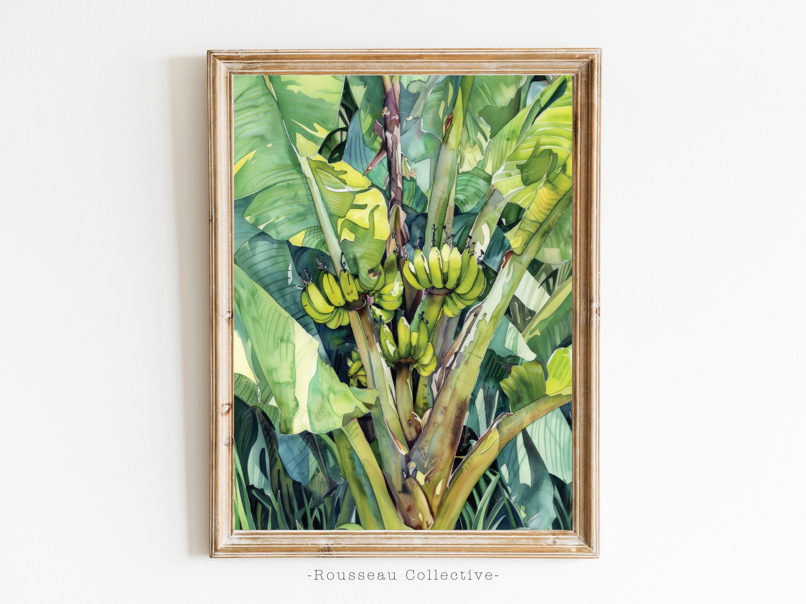 Watercolor Vintage Banana Leaf Print, Botanical Art, Tropical Jungle ...