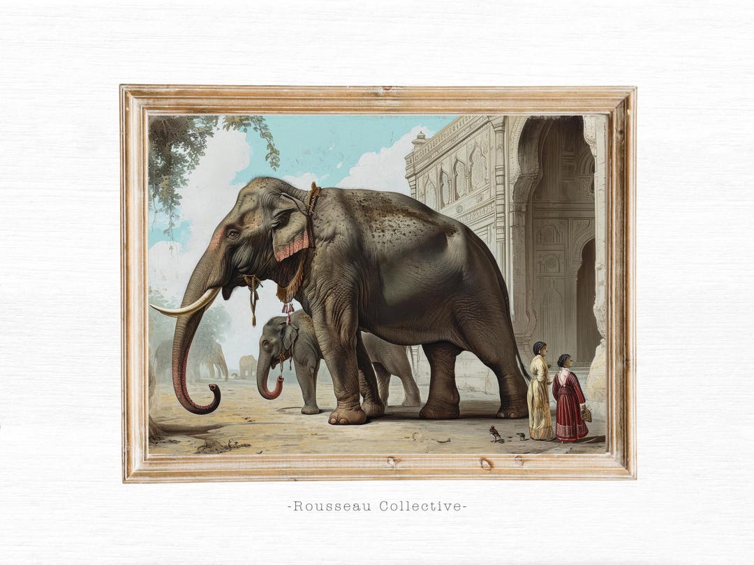 Vintage Elephant Art Print - Majestic Indian Wildlife Wall Art ...