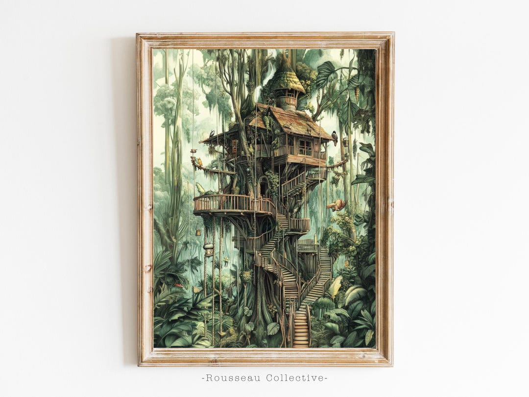 Magical Jungle Treehouse Art Print - Henri Rousseau Inspired Tropical ...