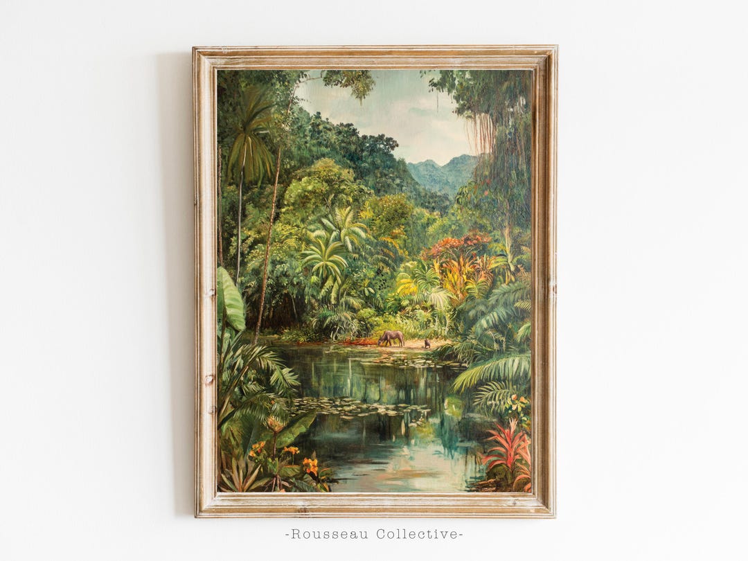 Vintage Jungle Art Print – Rainforest Wall Art, Exotic Landscape ...