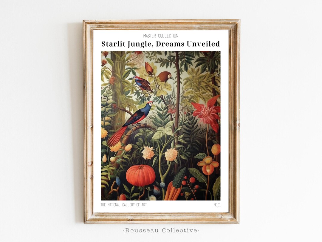 Henri Rousseau Inspired Starlit Jungle Art Print - Exotic Birds & Flora ...