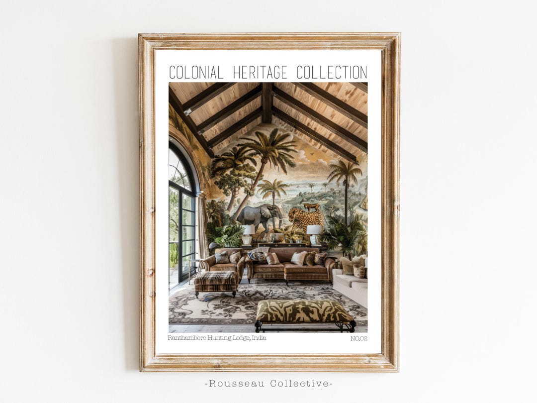 Vintage Colonial House, Jungle Wall Art Print, Hunting Lodge, British ...