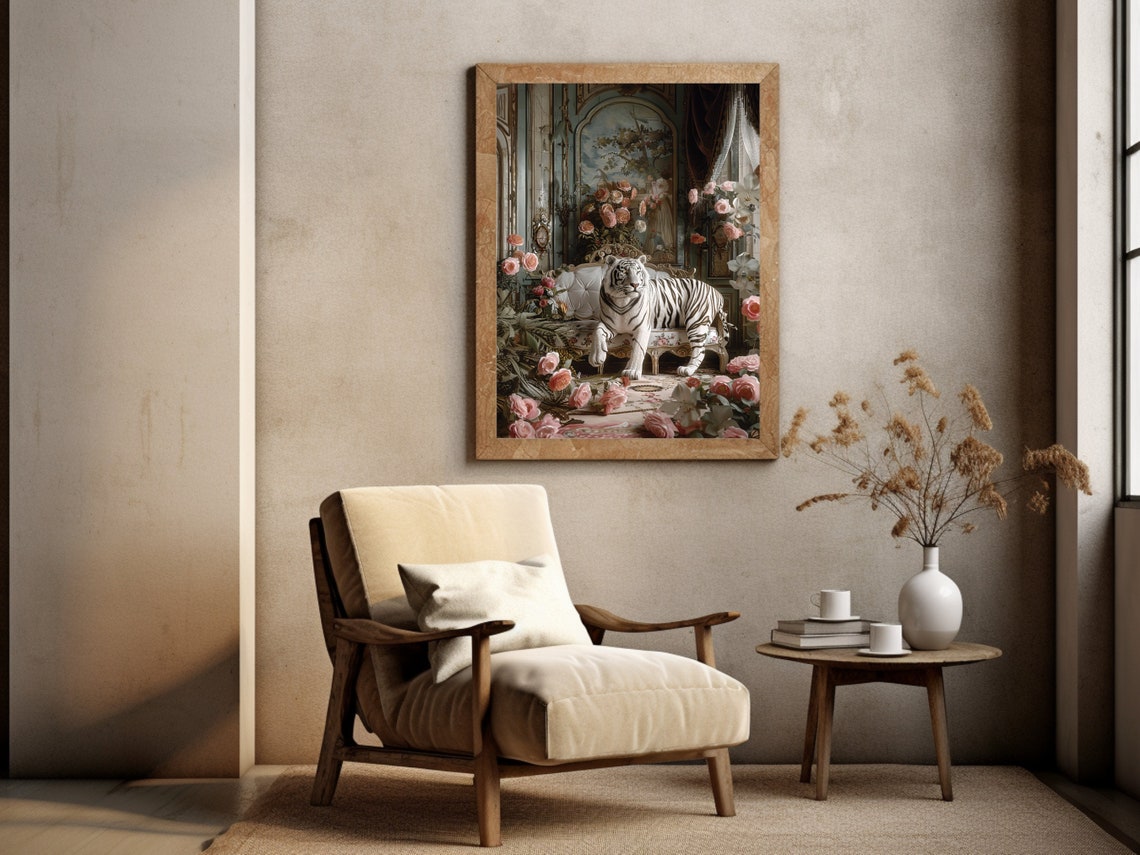 Vintage Tiger Boho Rococo Jungle Photo, Tropical Wall Decor, Nature ...