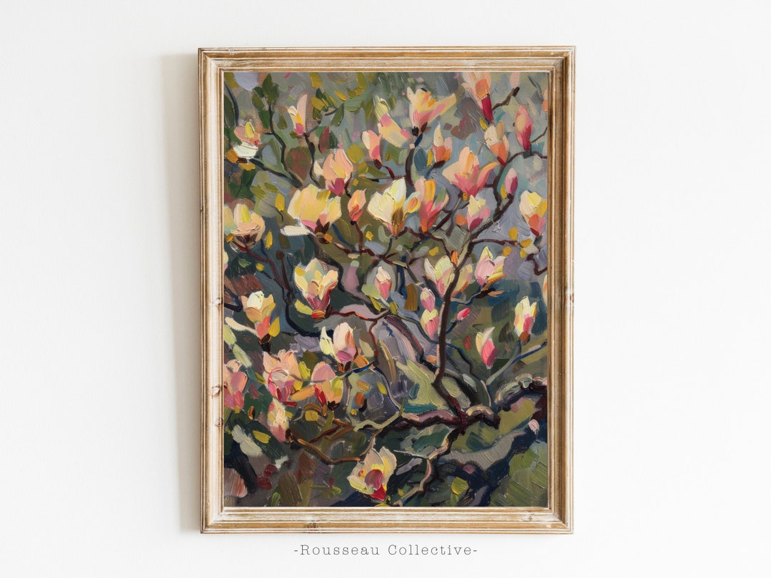 Vintage Magnolia Flower Painting, Rustic Antique Farmhouse Print ...