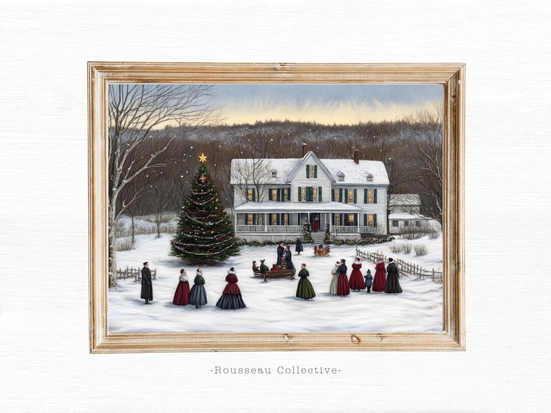 Victorian Christmas Scene Art Print: Snowy Festive Holiday Wall Decor ...