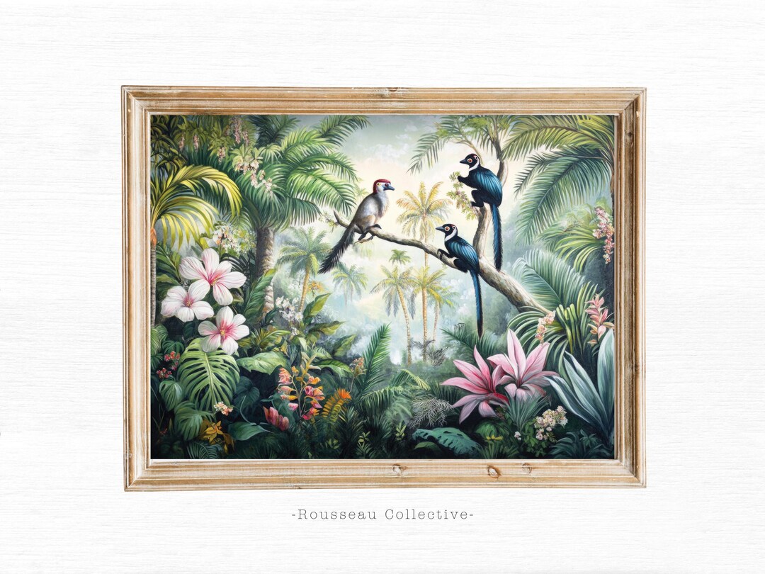 Henri Rousseau Inspired Tropical Rainforest Jungle Wall Art Print ...