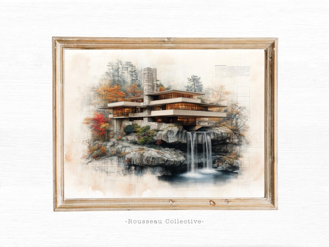 Fallingwater Inspired Architectural Art Print | Modern Home & Nature ...