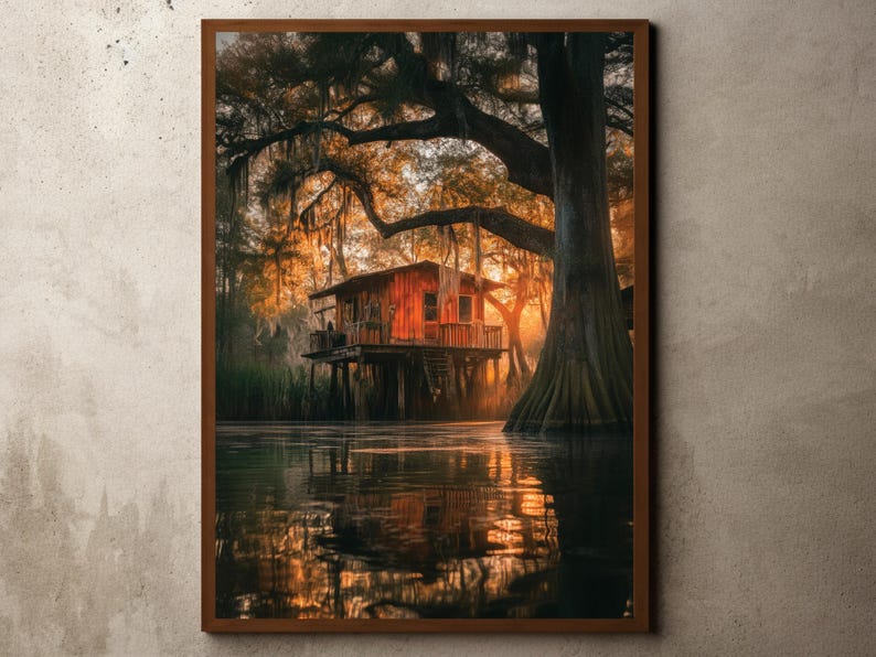 Deep South Bayou Art Print: Moody Treehouse Cabin Dark Academia Wall ...