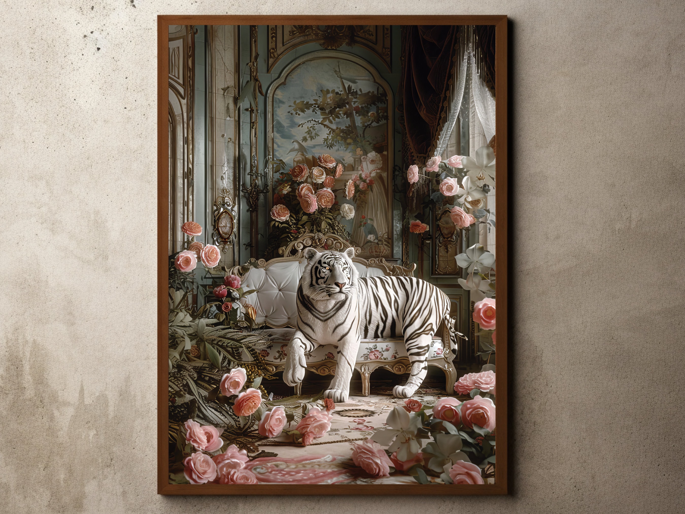 Vintage Tiger Boho Rococo Jungle Photo, Tropical Wall Decor, Nature ...