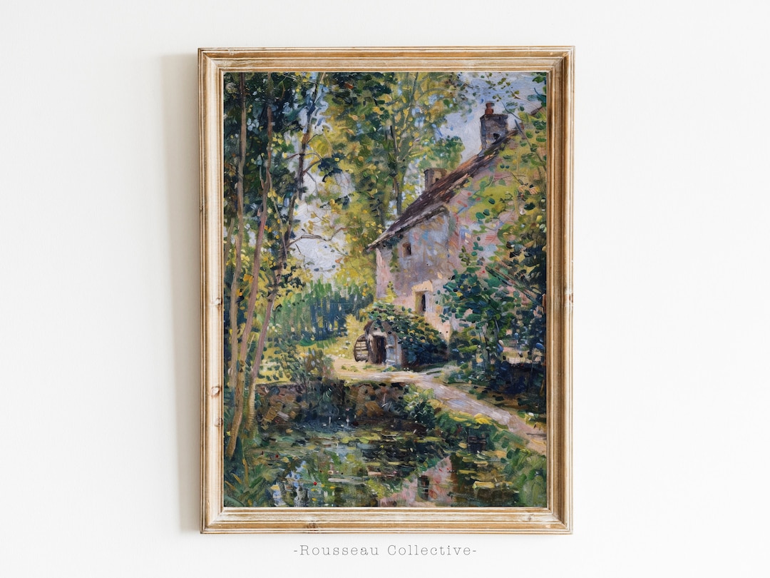 Vintage Cottage Art Print Poster, Rustic Landscape Wall Decor, Cozy ...