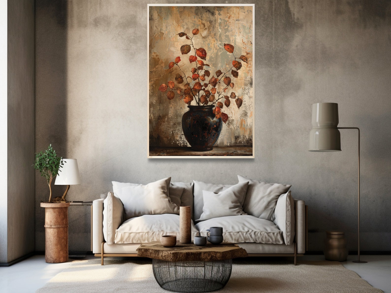 Vintage Flower Oil Painting, Indian Summer Autumn Leaves, Neutral Muted ...