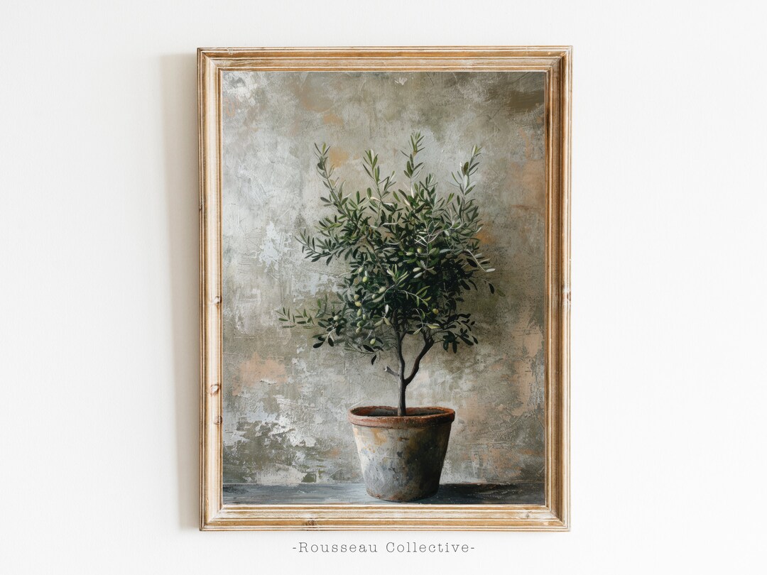 Vintage Olive Tree Painting, Rustic Farmhouse Print, Flowers Still Life ...