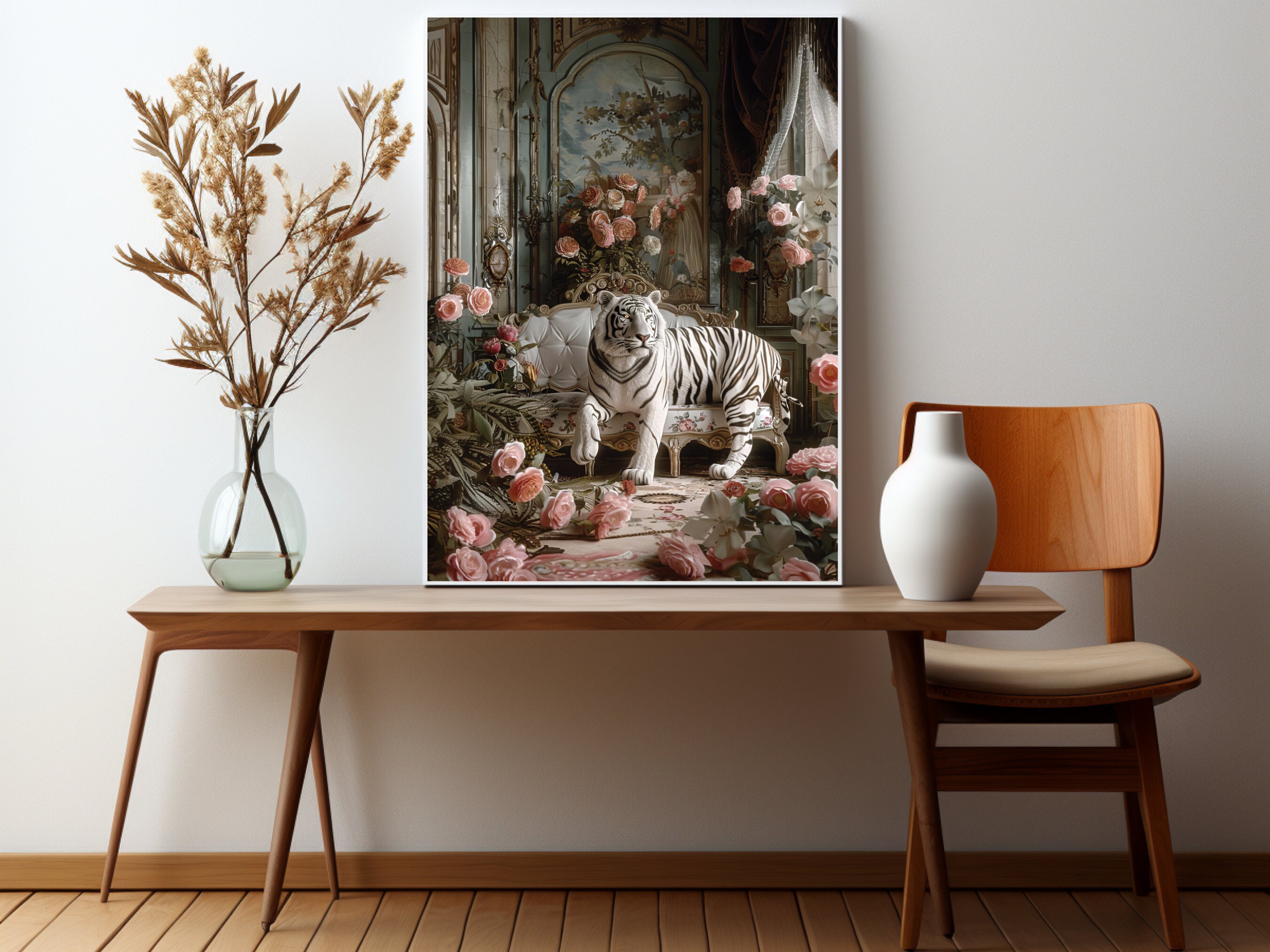 Vintage Tiger Boho Rococo Jungle Photo, Tropical Wall Decor, Nature ...