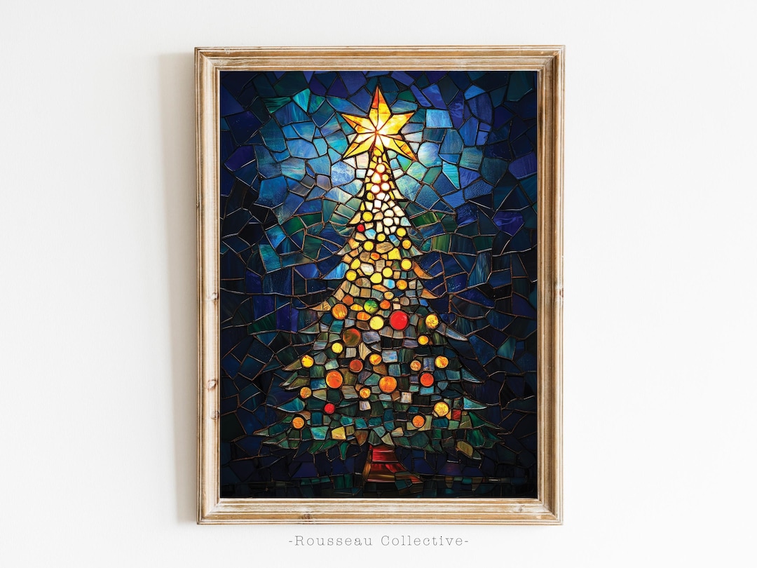 Stained Glass Mosaic Christmas Tree Photo Art Print – Vibrant Holiday ...