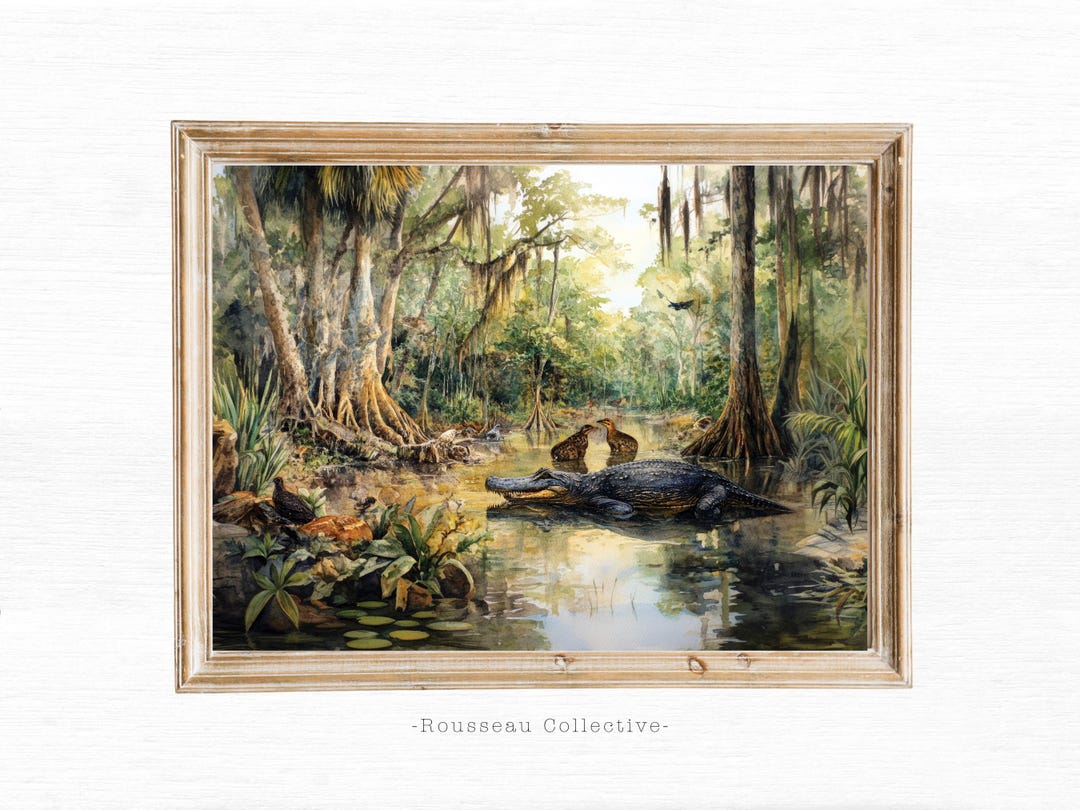 Deep South Bayou Alligator Watercolor Art Print: Swamp Landscape Ernst ...