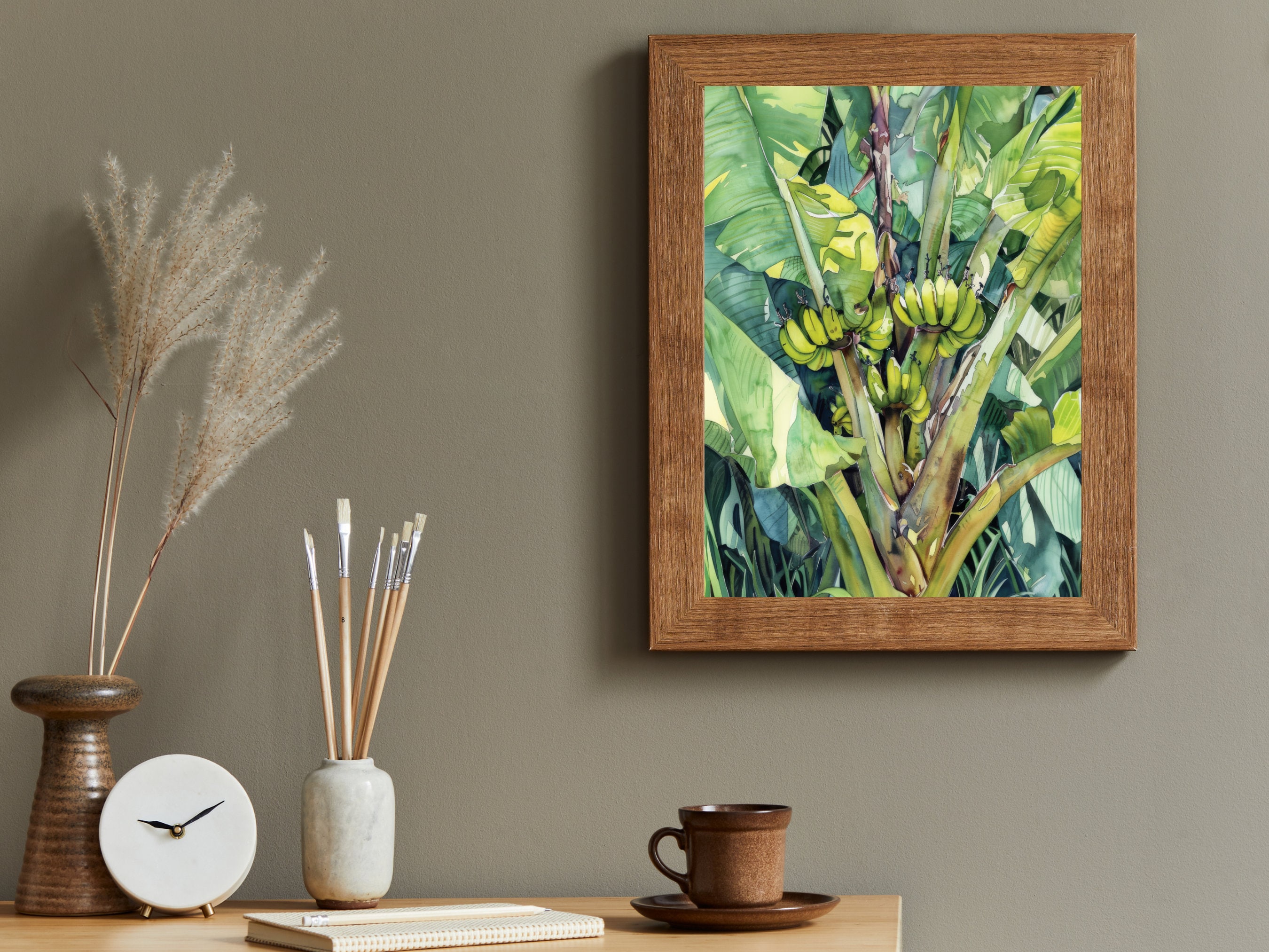 Watercolor Vintage Banana Leaf Print, Botanical Art, Tropical Jungle ...