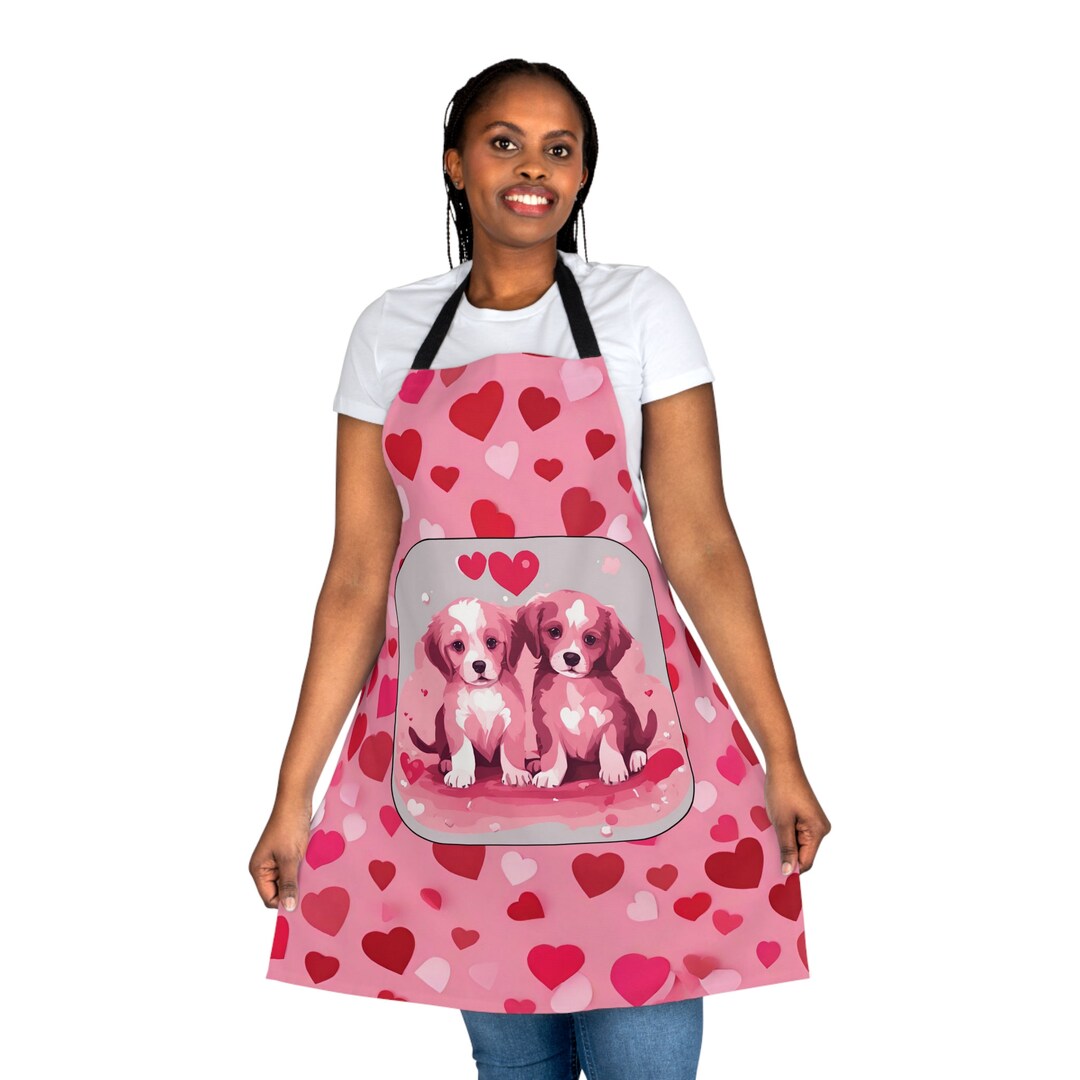Pink Dog Lover Apron, Heart Pattern Aprons, Dog Theme Kitchenware, Cute ...