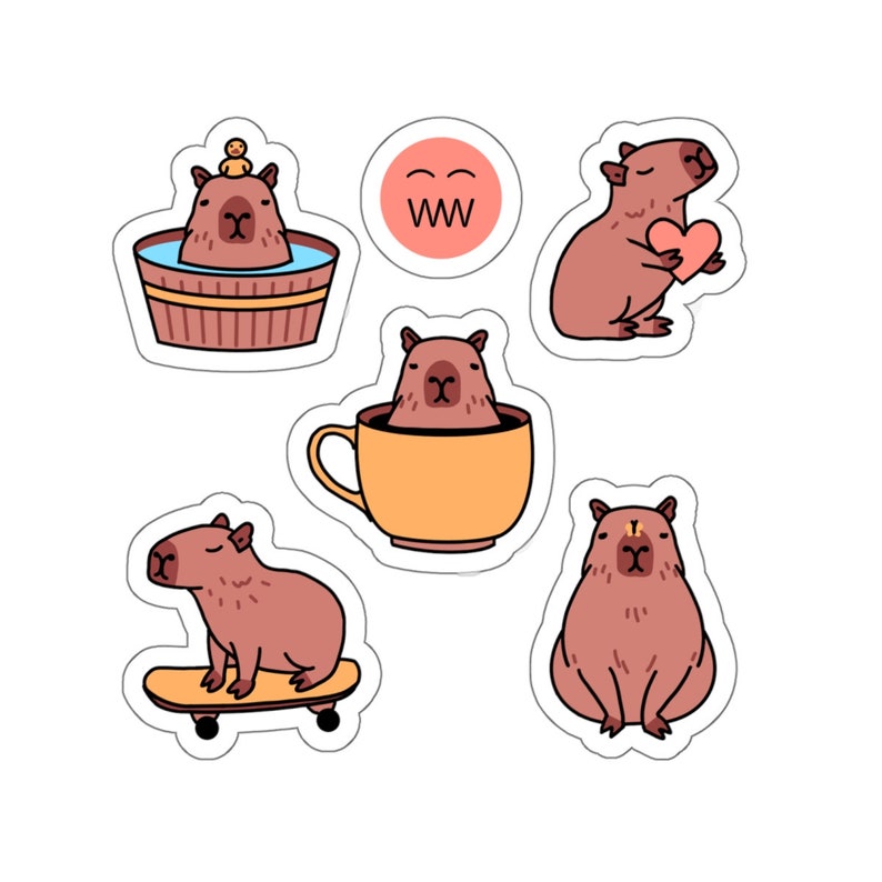 Cute Capybara Sticker Pack Sticker Set With Five Adorable Capybaras ...