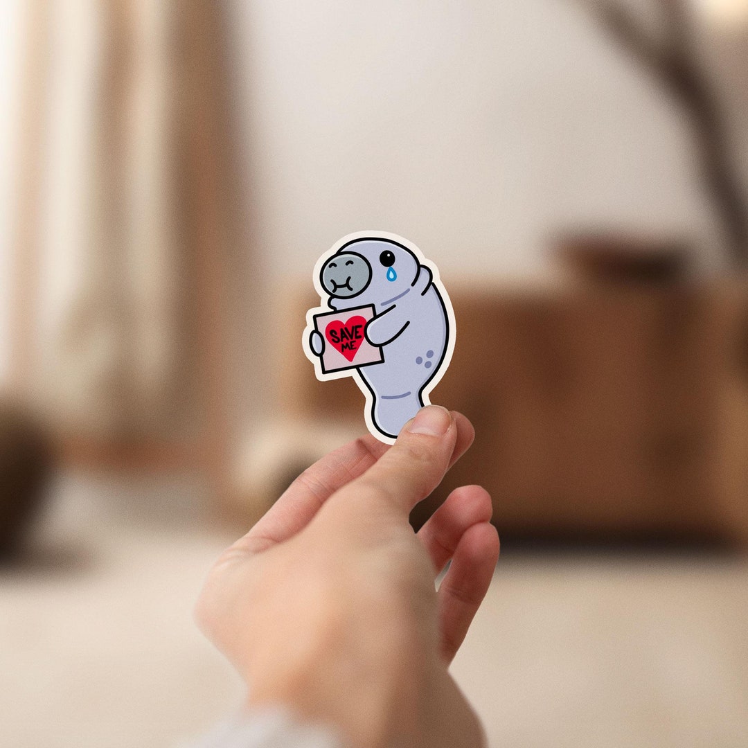 Manatee Holding save the Manatee Sign Sticker Cute Kawaii Vinyl Decal ...
