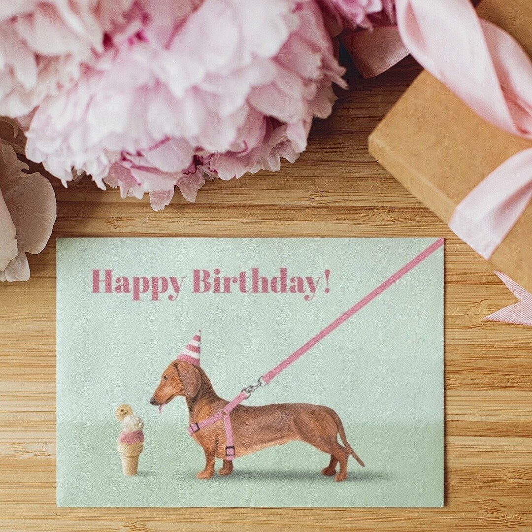 Dachshund Birthday Card: Adorable Wiener Dog Longing for Gelato | Cute ...