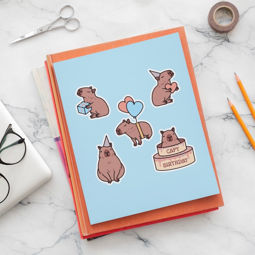 Capybara Birthday Sticker Pack – Set of 5 Cute and Festive Capybara ...