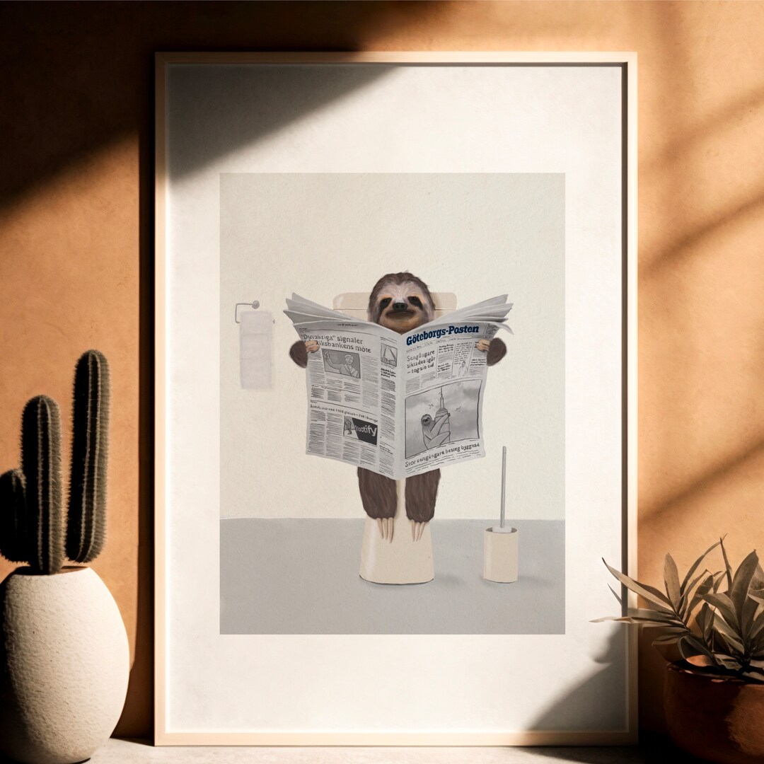 Sloth Serenity: Toilet-reading Sloth Poster Quirky Humor for - Etsy