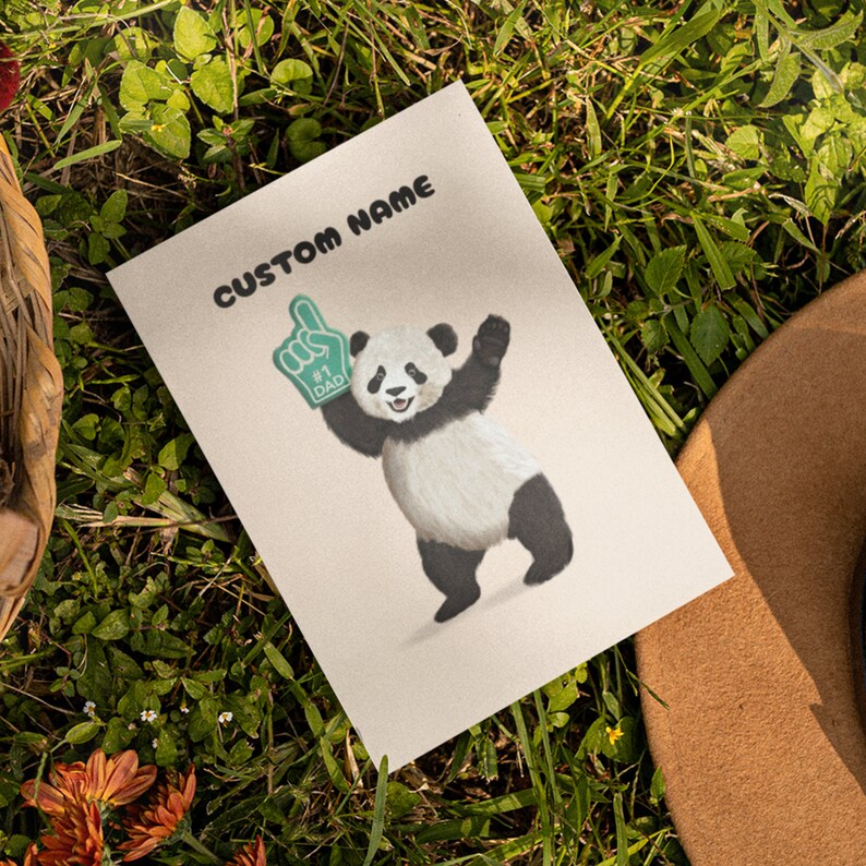 Personalized Father's Day Card With Funny Panda Pointing Foam Finger ...