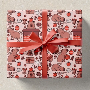Cute Capybara Christmas Wrapping Paper Roll - Kawaii Animal Holiday ...