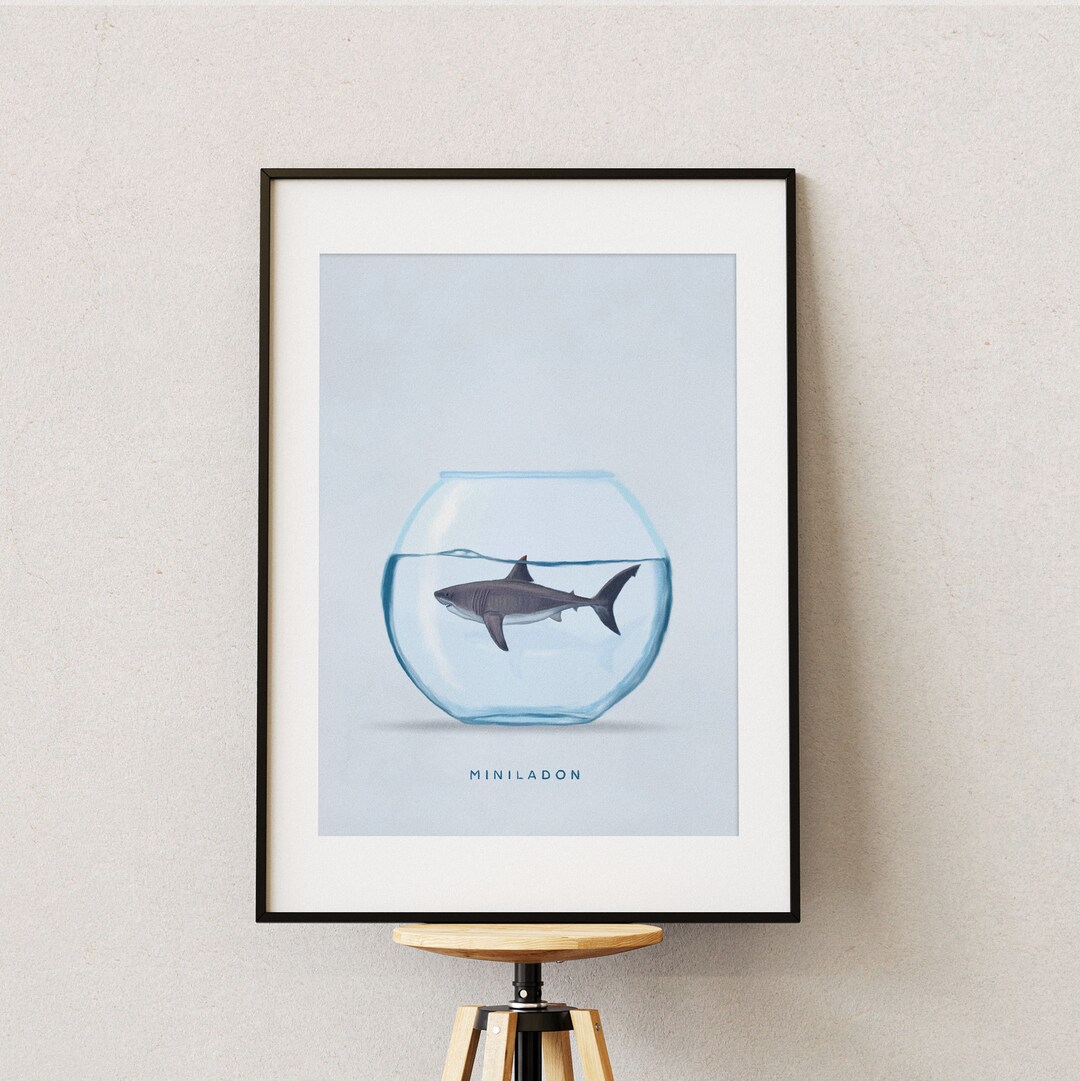 Minilodon Tiny Shark in Fish Bowl Poster | Cute & Quirky Wall Art ...