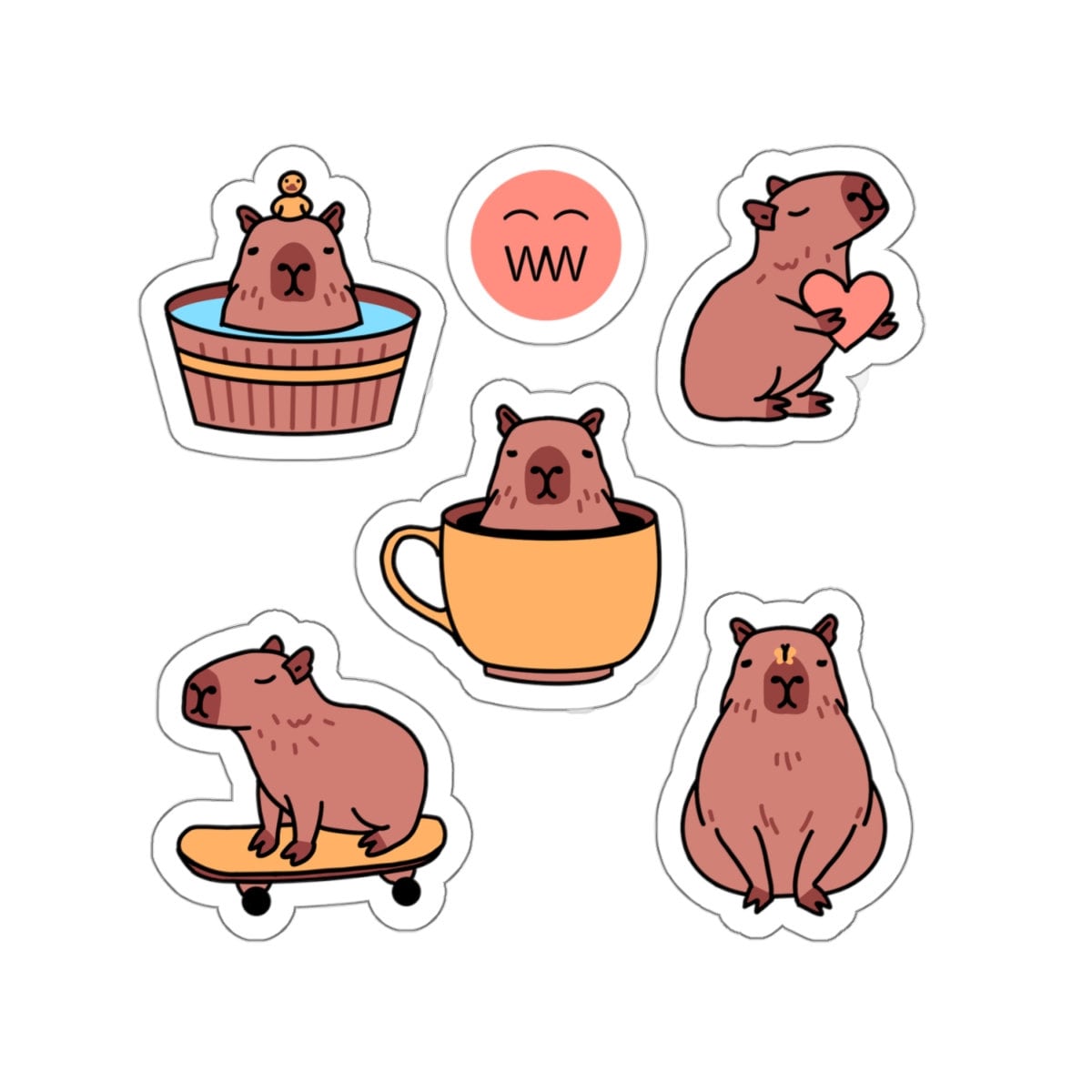 Cute Capybara Sticker Pack Sticker Set With Five Adorable Capybaras ...
