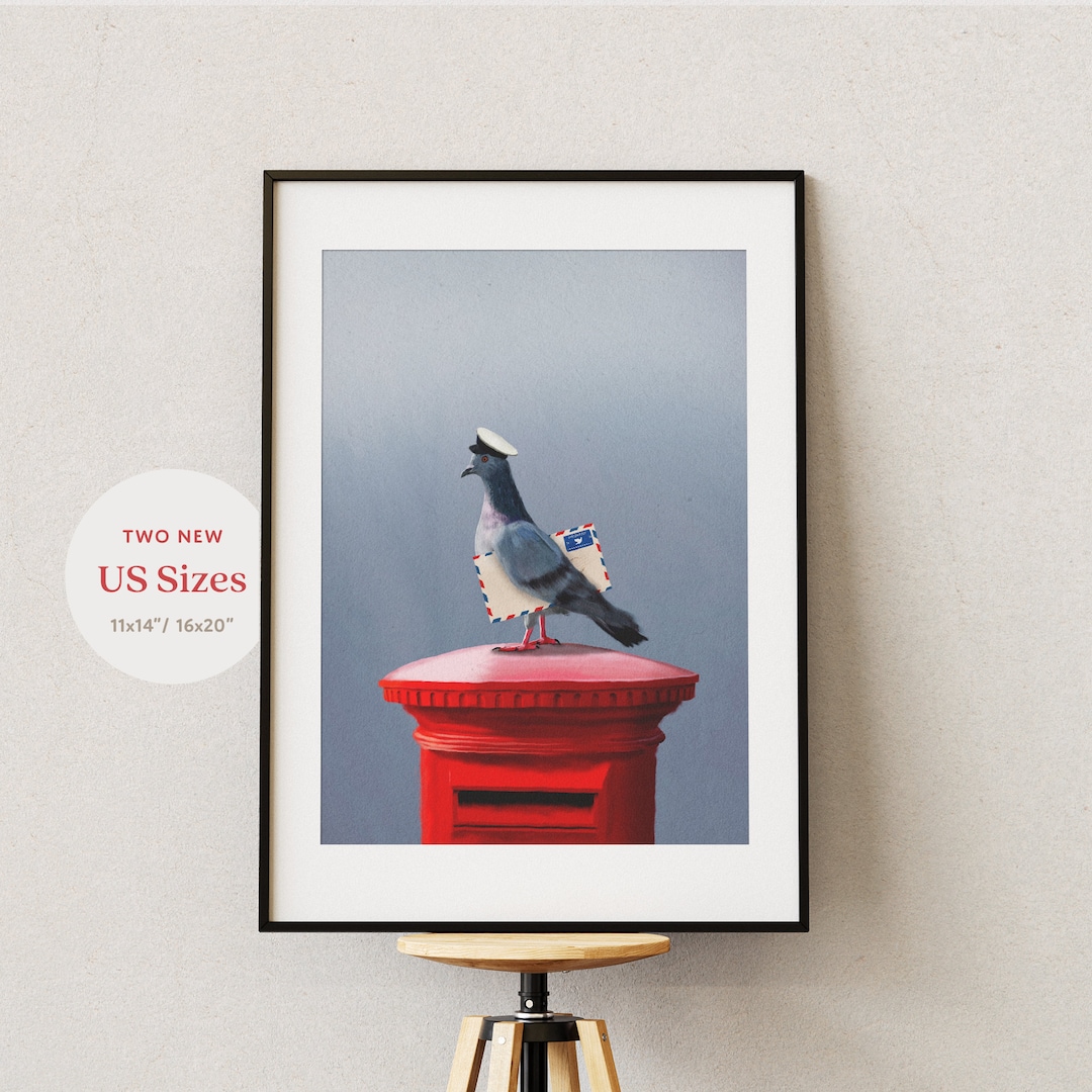 Pigeon Postman Poster - Fun Wall Art of a Pigeon in Mailman’s Hat ...