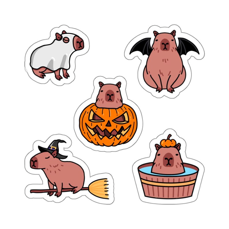 Cute Halloween Capybara Sticker Pack – Set of 5 Kawaii Halloween ...