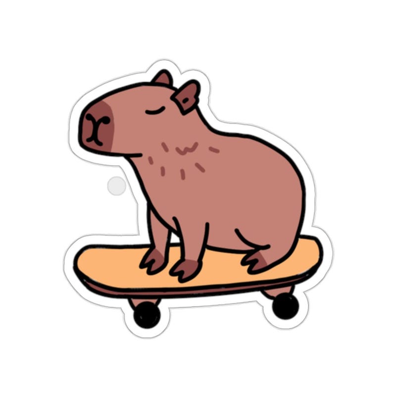 Capybara on Skateboard Sticker – Cute Kawaii Capybara Vinyl Decal ...