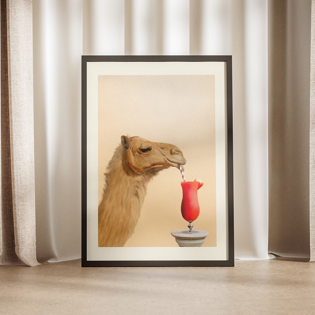 Camel Cocktail Hour Thirsty Camel Drinking Daiquiris. Whimsical Art ...