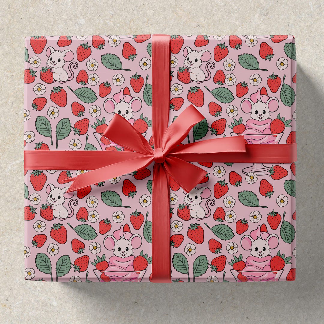 Strawberry Mouse Wrapping Paper – Cute Pink Gift Wrap With Mice ...