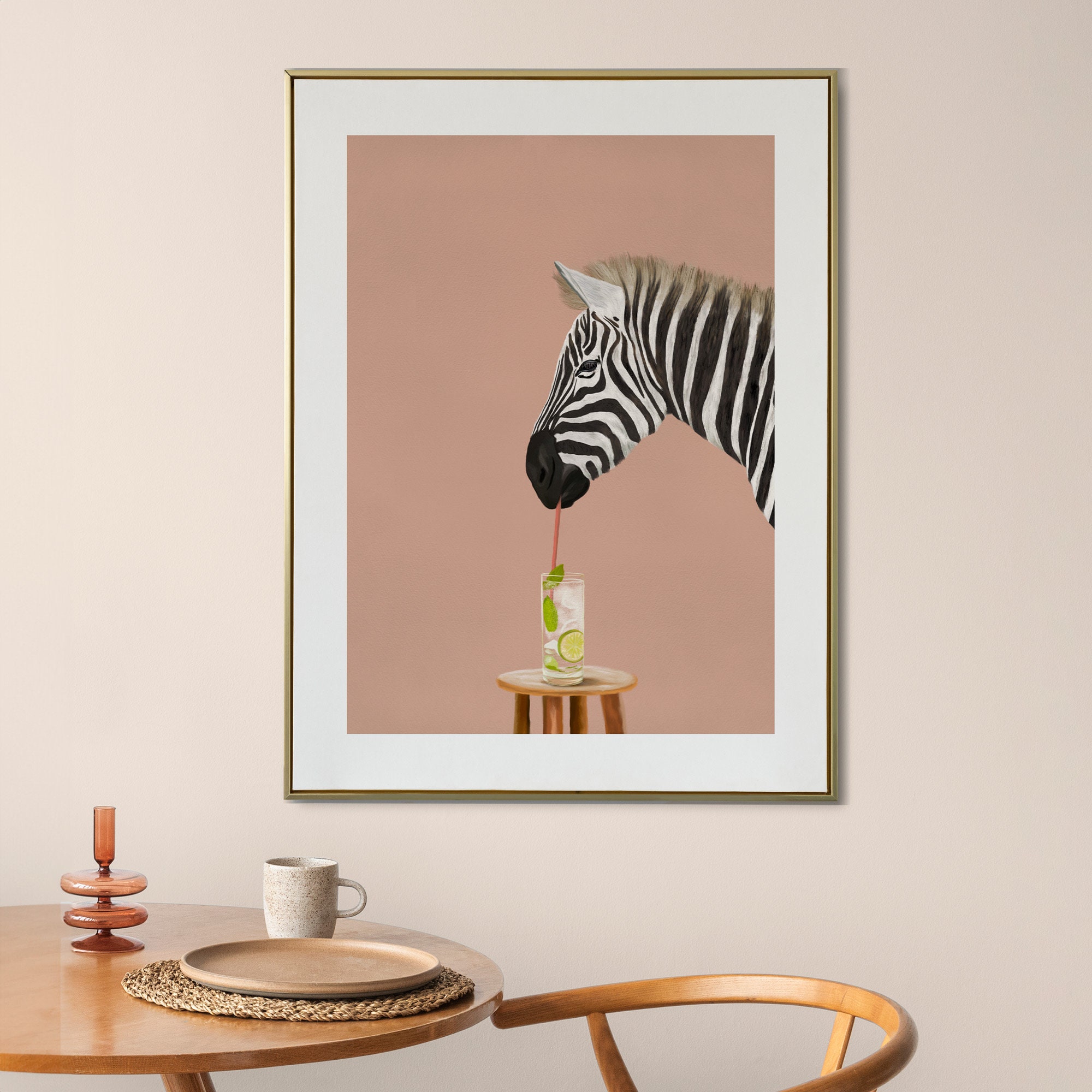 Zesty Zebra Mojito Poster: Vibrant Animal Art for Wall Decor - Etsy