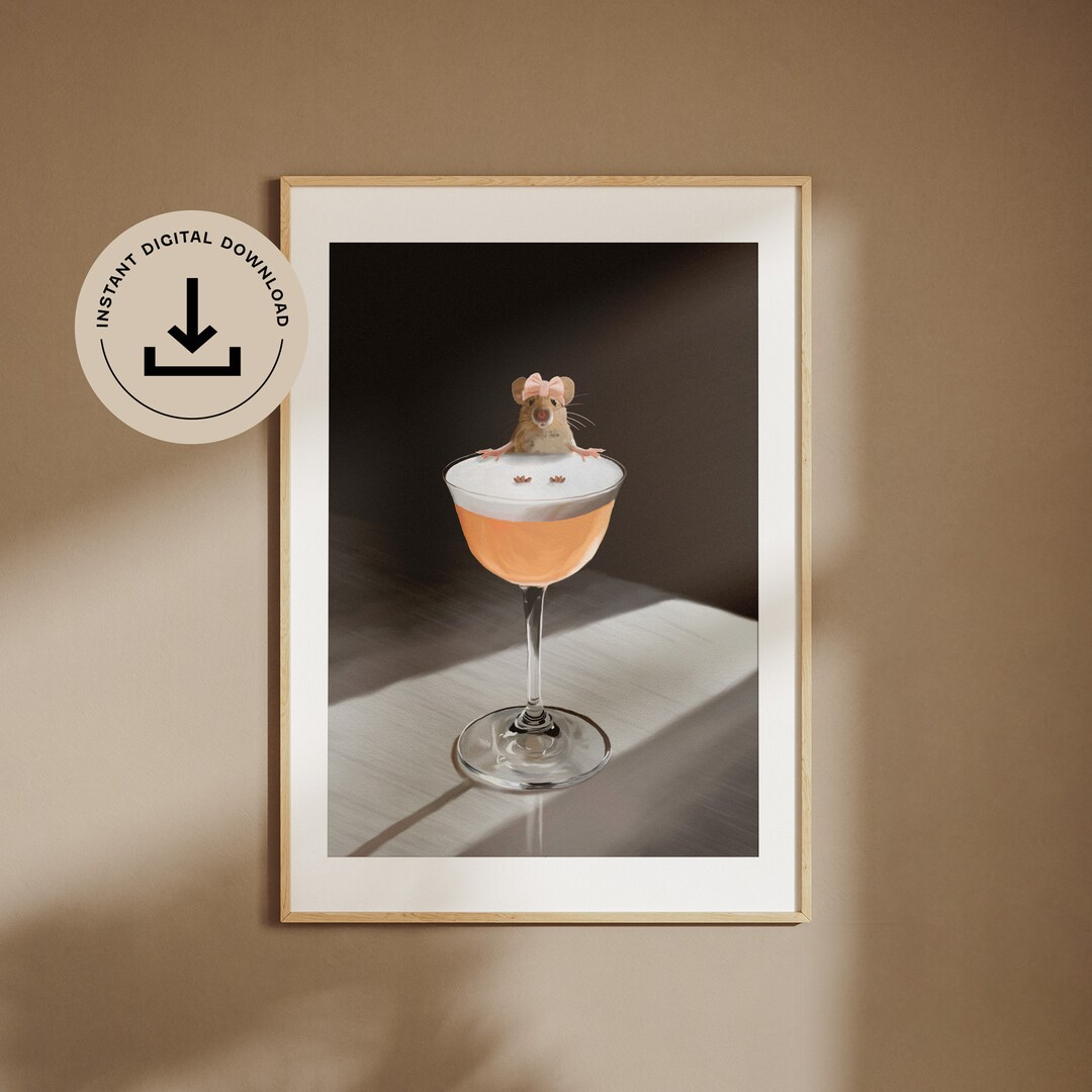 Cute Mouse in A Cocktail Glass – Quirky Drink Poster for Animal Lovers ...