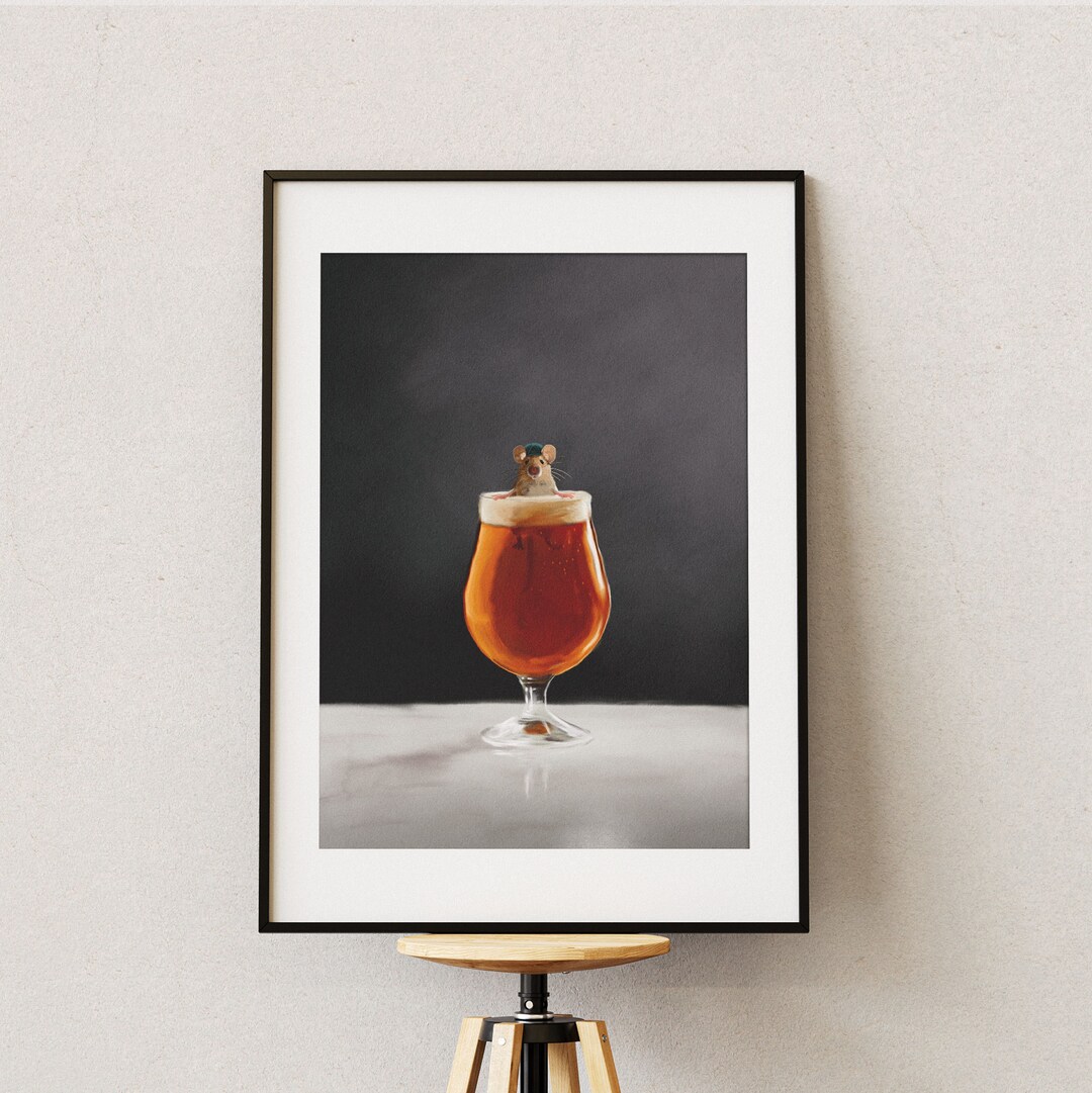 Cute Beer Mouse Painting - Adorable Mouse Bathing in Beer Glass ...
