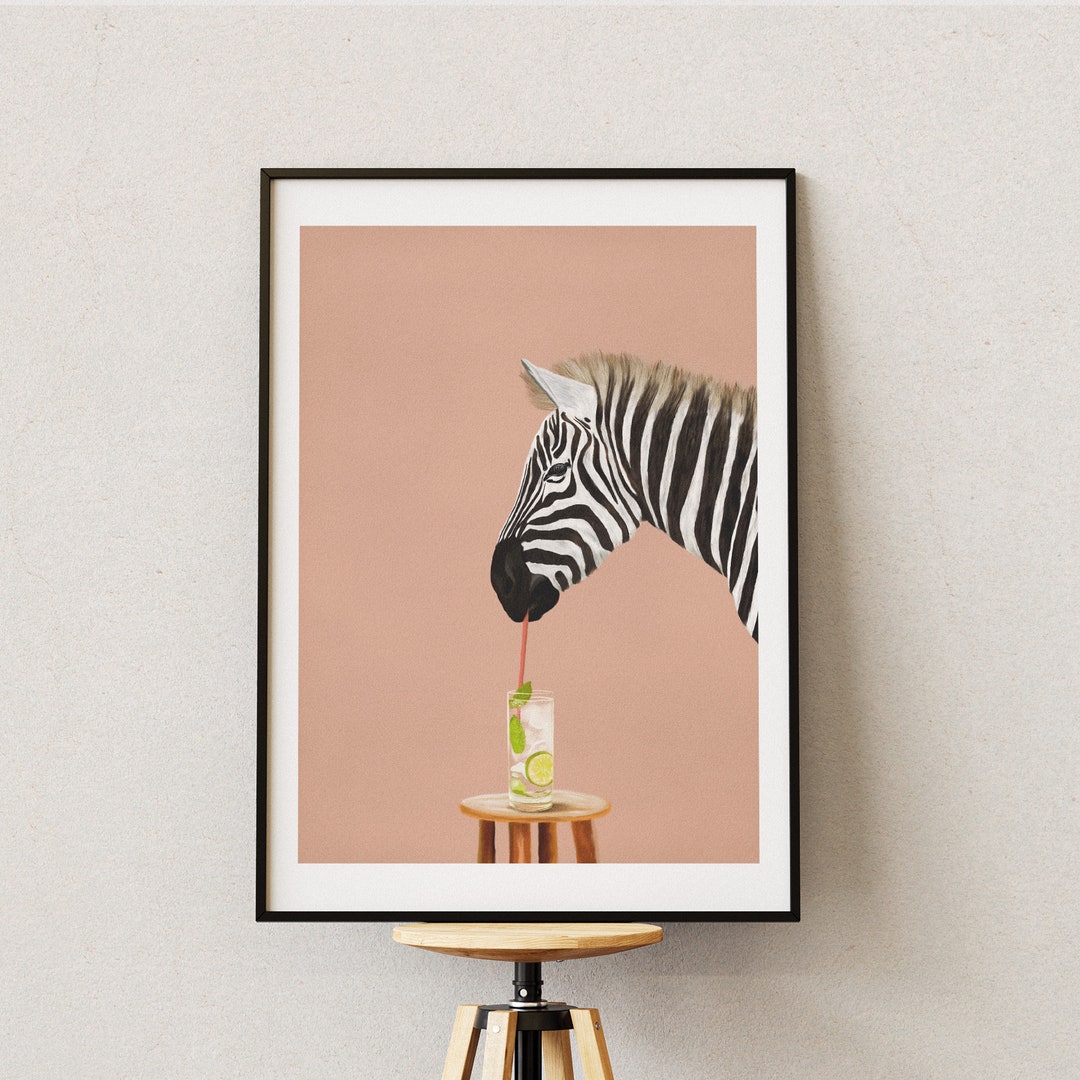 Zesty Zebra Mojito Poster: Vibrant Animal Art for Wall Decor - Etsy