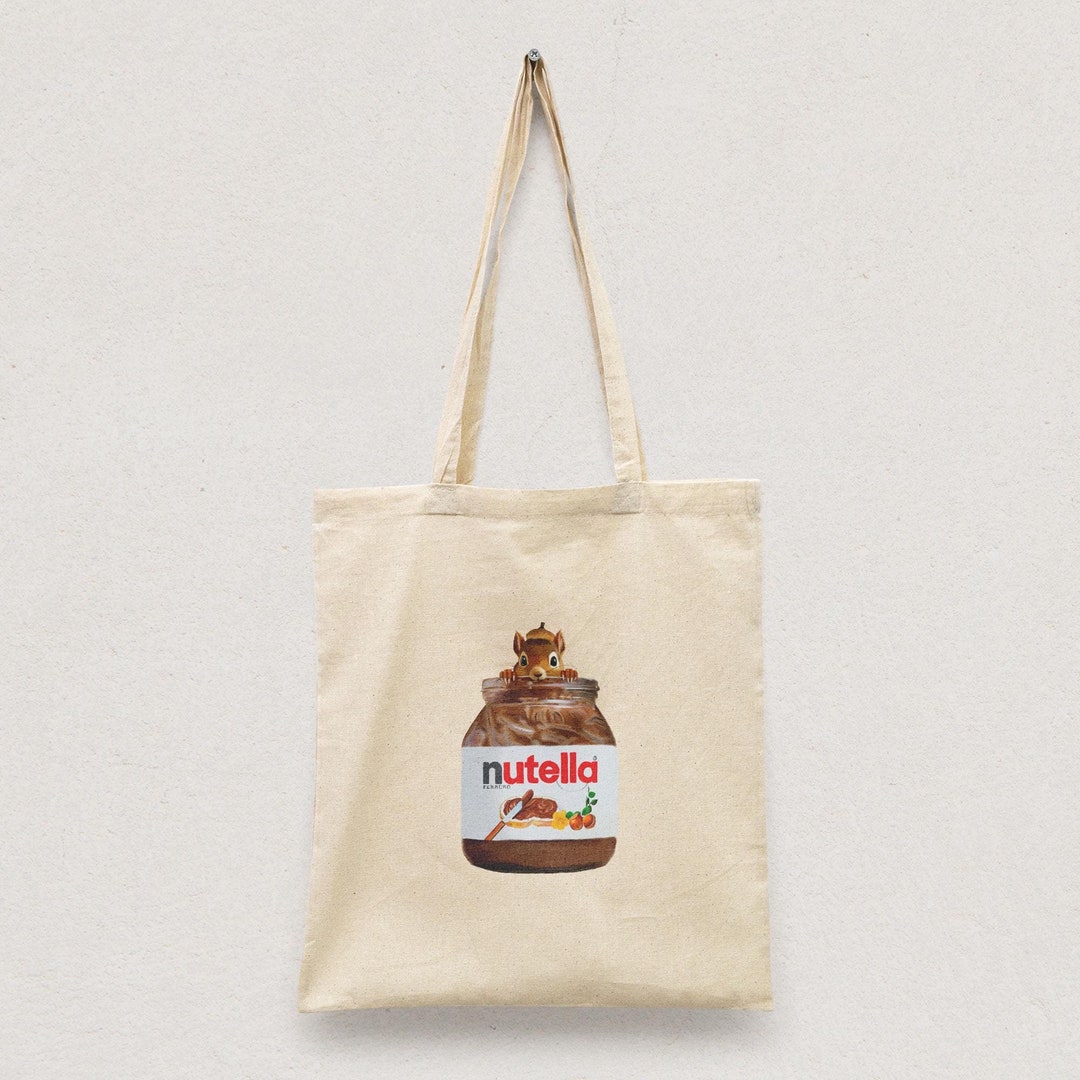 Squirrel in Nutella Jar Tote Bag - Cute Animal Canvas Bag - Funny Nut ...