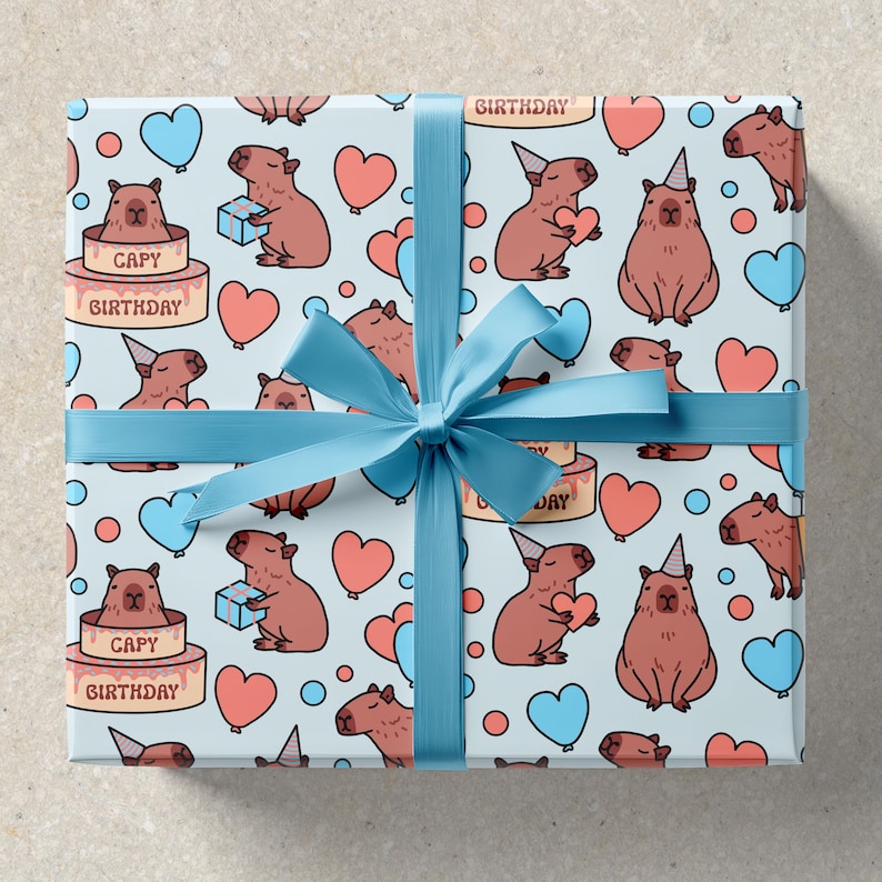 Cute Capybara Birthday Print Rolled Wrapping Paper - Perfect for Kids ...