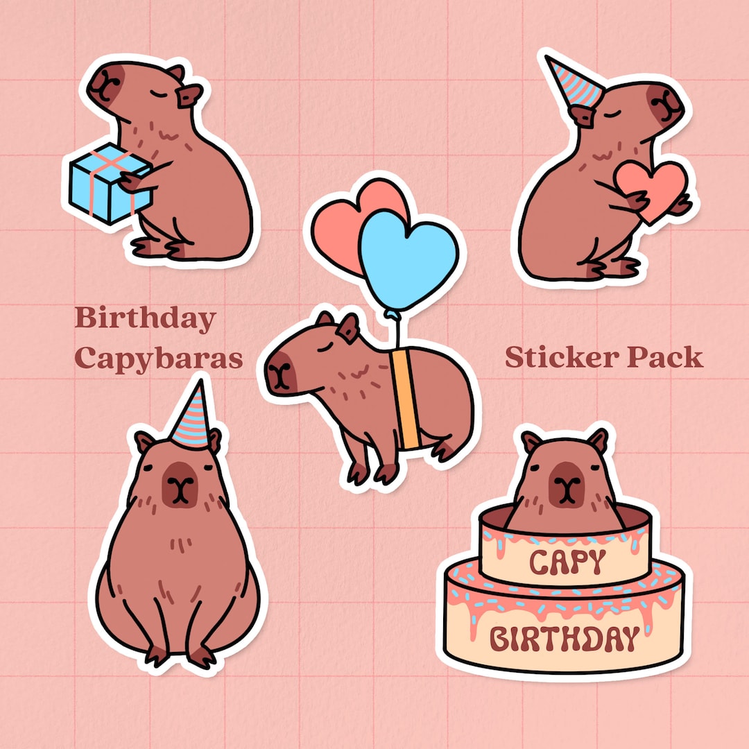 Cute Capybaras Birthday Sticker Pack Sticker Set With Five Adorable ...