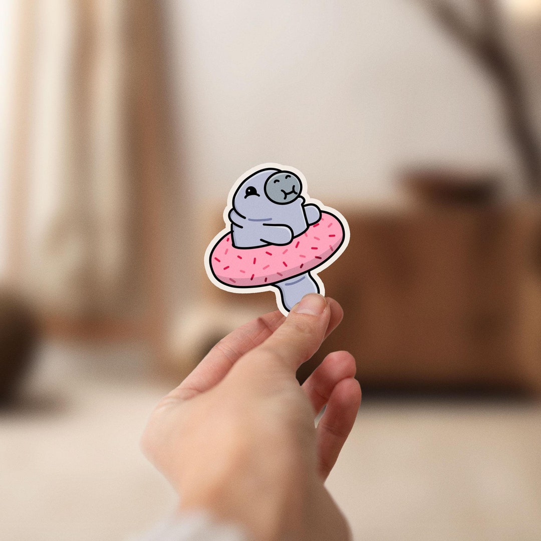 Manatee in Pool Float Donut Sticker – Cute Kawaii Manatee Vinyl Decal ...