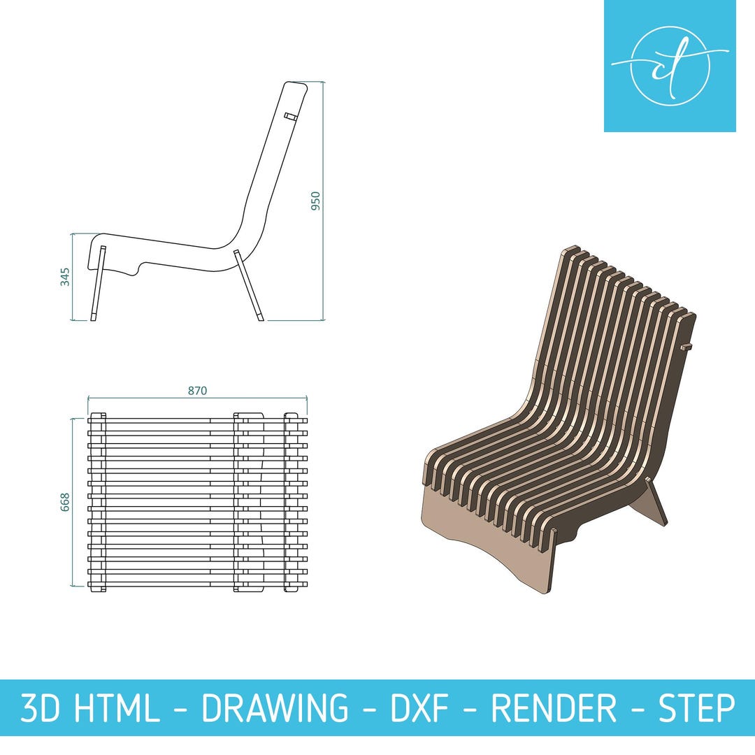 Wooden Lounge Chair 3D Model CNC Laser Cut Files Interlocking Design ...
