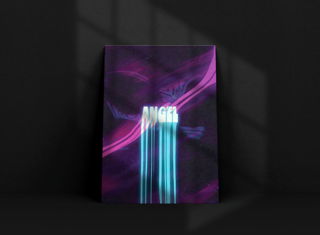 Angel, Digital Art, Wall Art, Printable, Poster, Neon, Blue Angel, Text ...